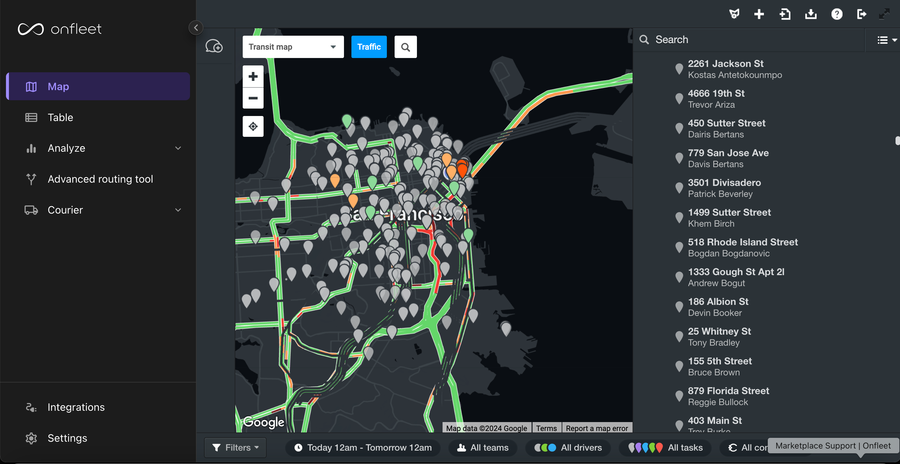 Map & Sidebar – Onfleet Support Center