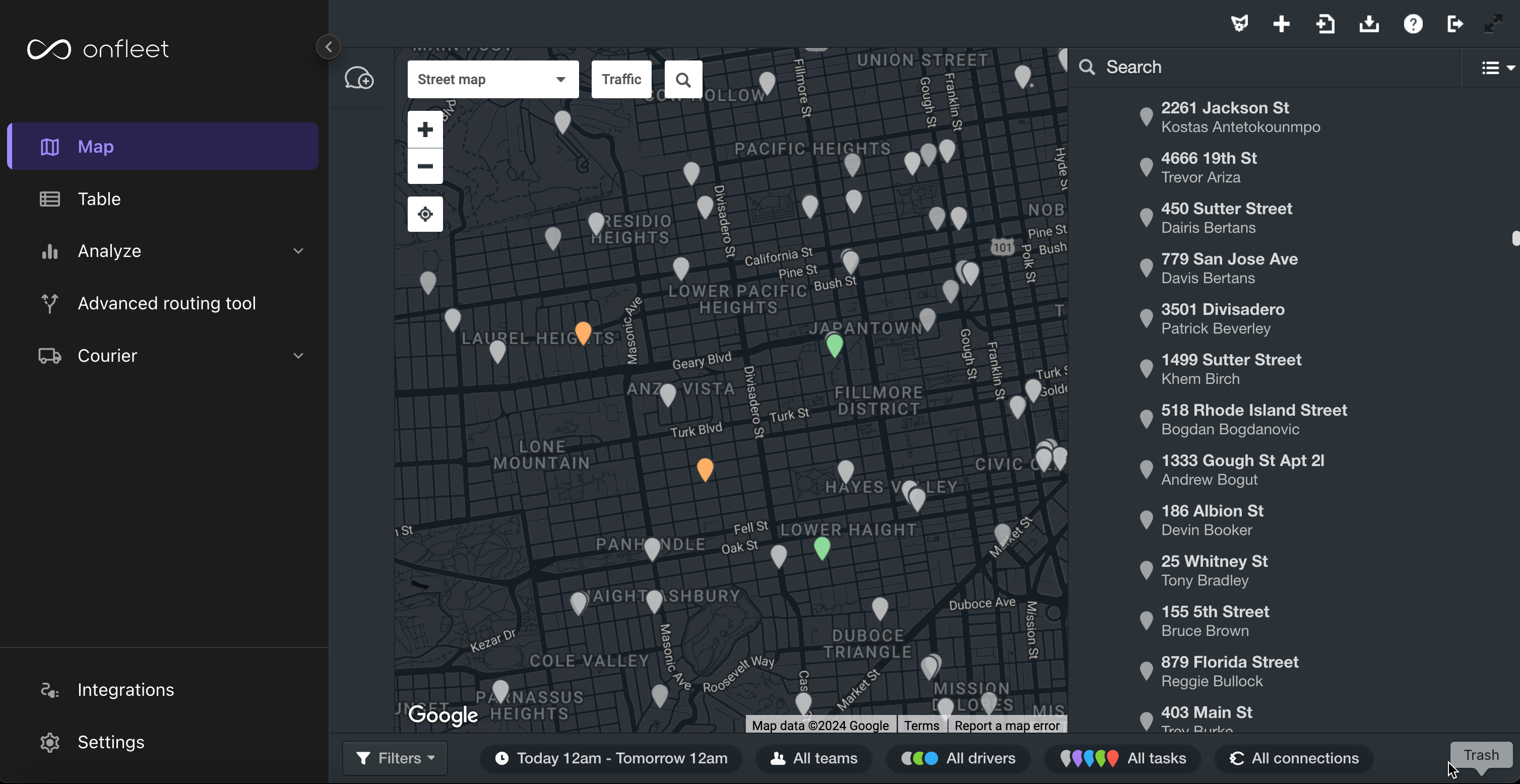 Map & Sidebar – Onfleet Support Center