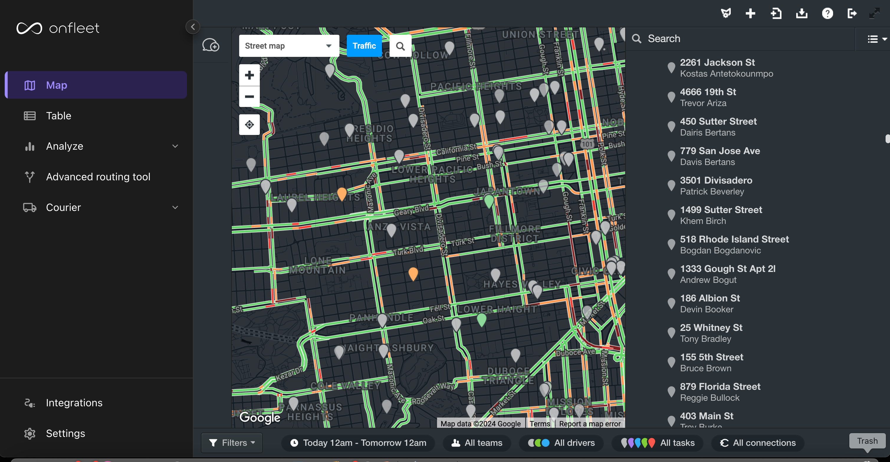 Map & Sidebar – Onfleet Support Center