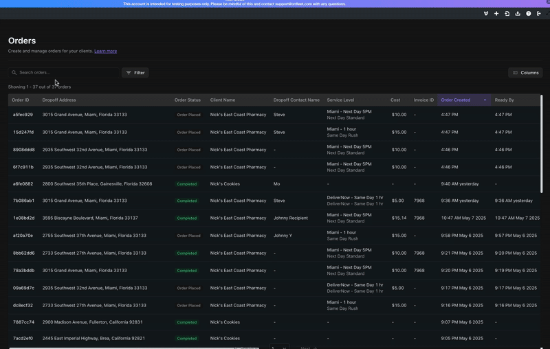 Orders – Onfleet Support Center