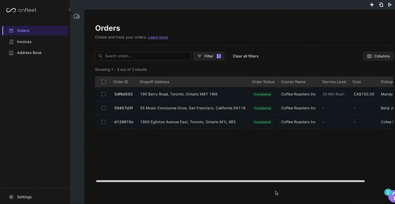 Client Dashboard – Onfleet Support Center