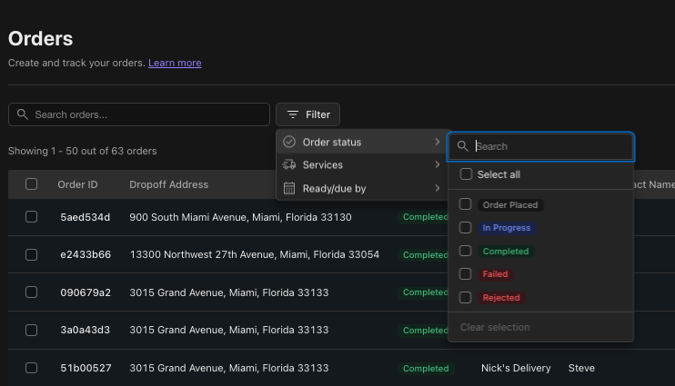 Client Dashboard – Onfleet Support Center
