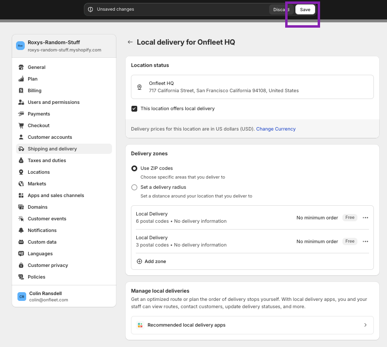 Shopify Local Delivery Configuration – Onfleet Support Center