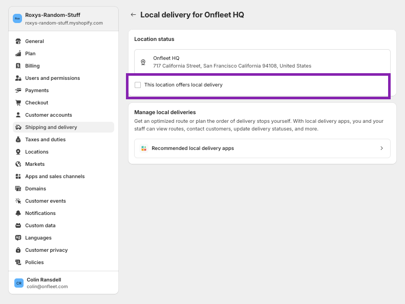 Shopify Local Delivery Configuration – Onfleet Support Center