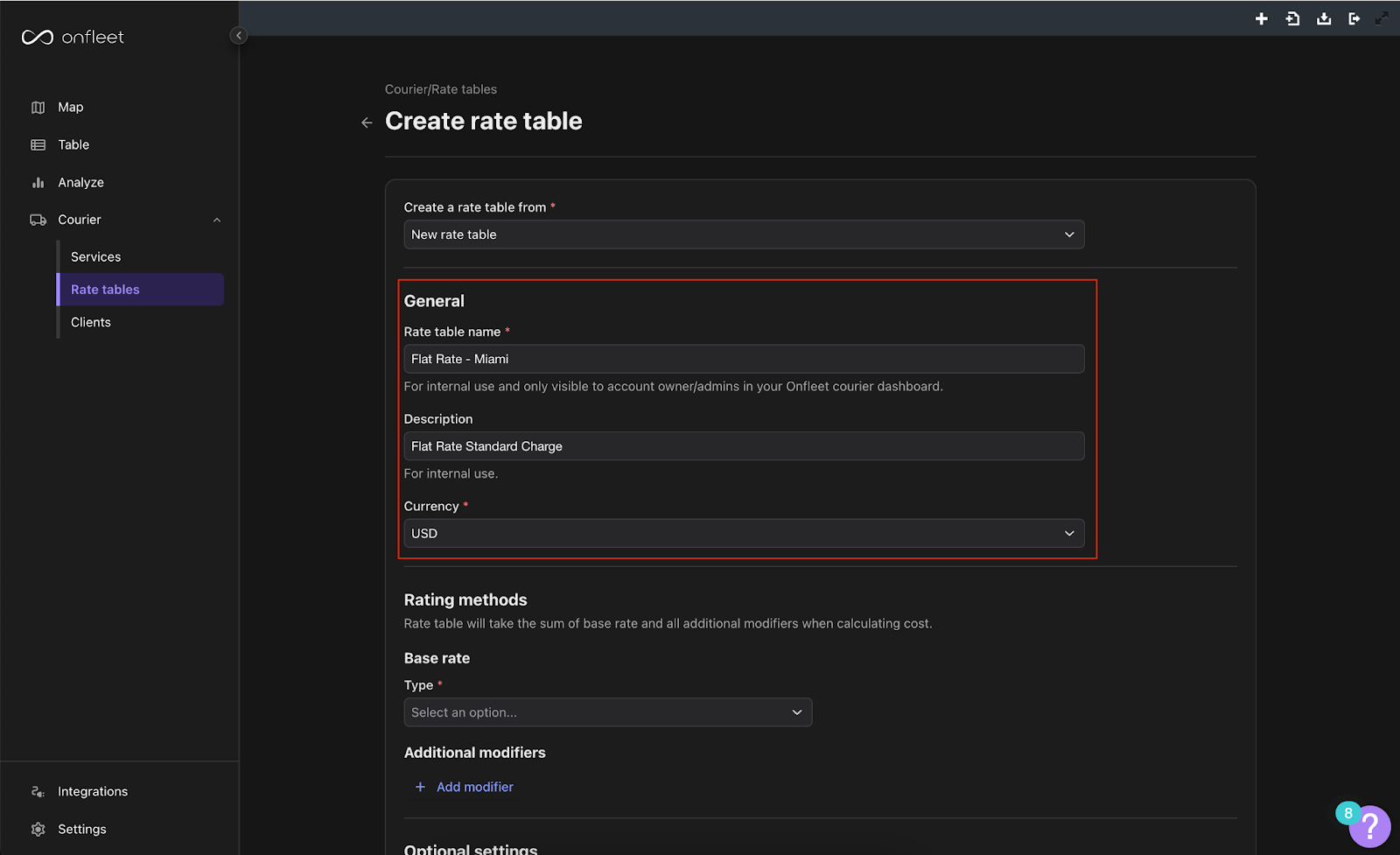Creating and Editing Rate Table – Onfleet Support Center
